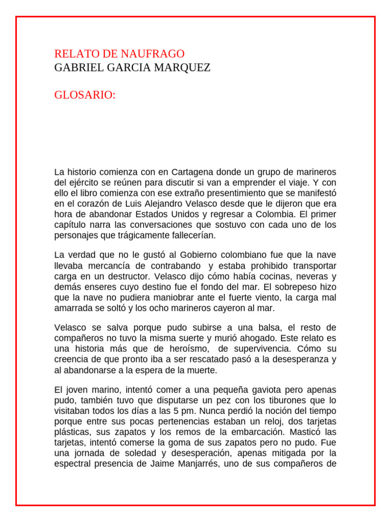 Relato de un náufrago: Velasco y su odisea | PDF | Gabriel García Márquez