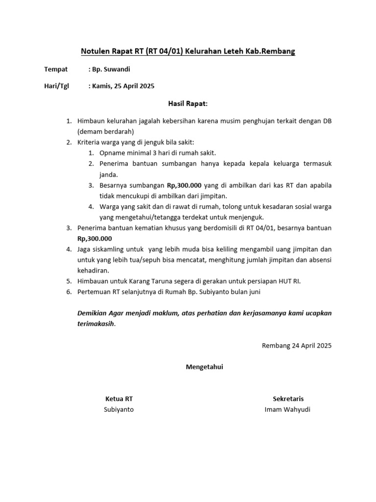 Notulen Rapat RT | PDF