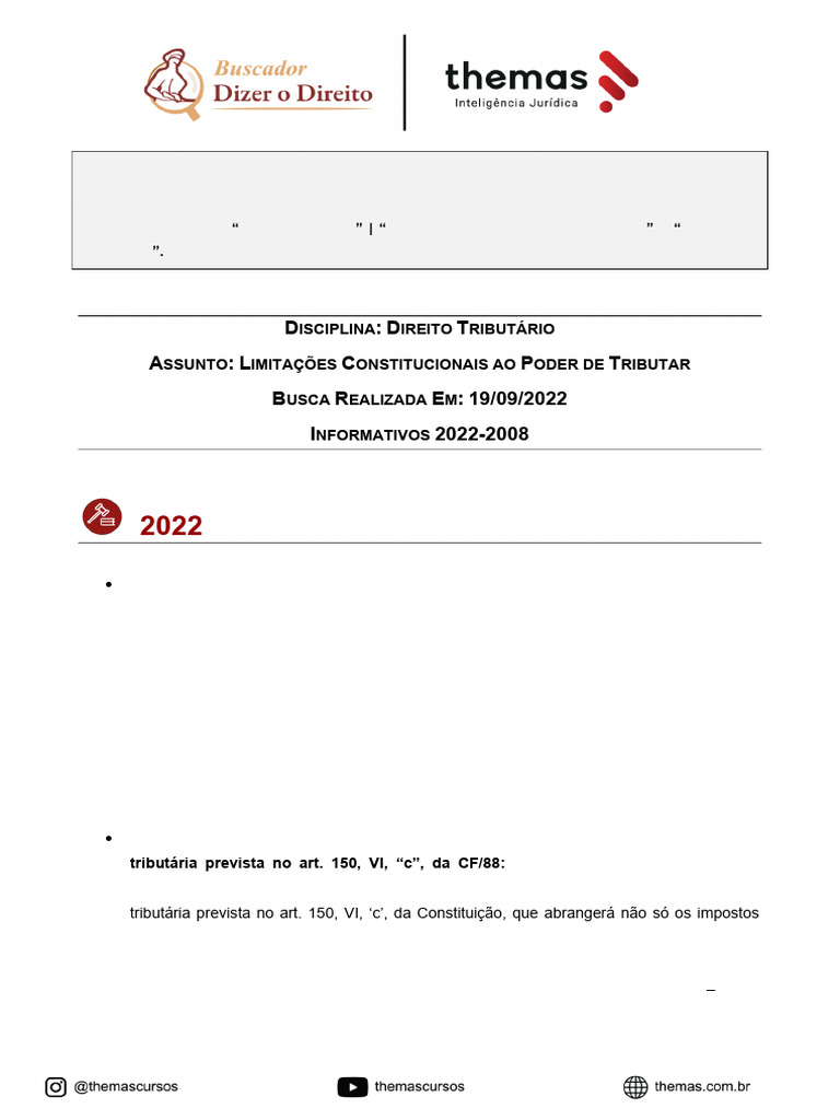 Fichas de Jurisprudencia Direito Tributario Limitacoes Constitucionais Ao Poder de Tributar ...