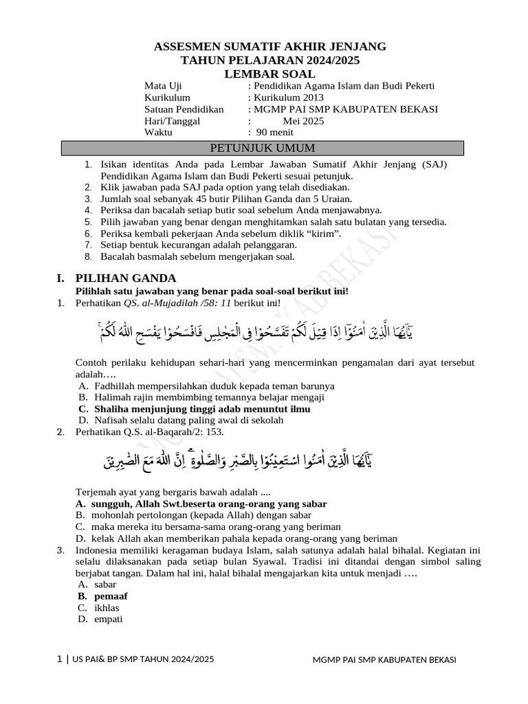 Soal Psaj Pai 2025 Oke Siap !!! | PDF