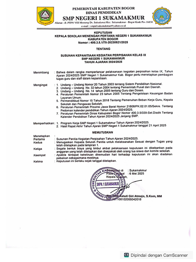 SK Panitia Perpisahan One Smar | PDF