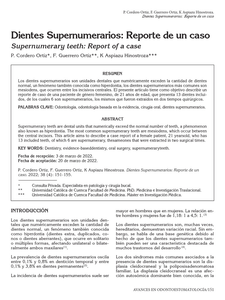 Caso Clinica Dientes Supernumerarios | PDF | Anatomia dental | Odontología
