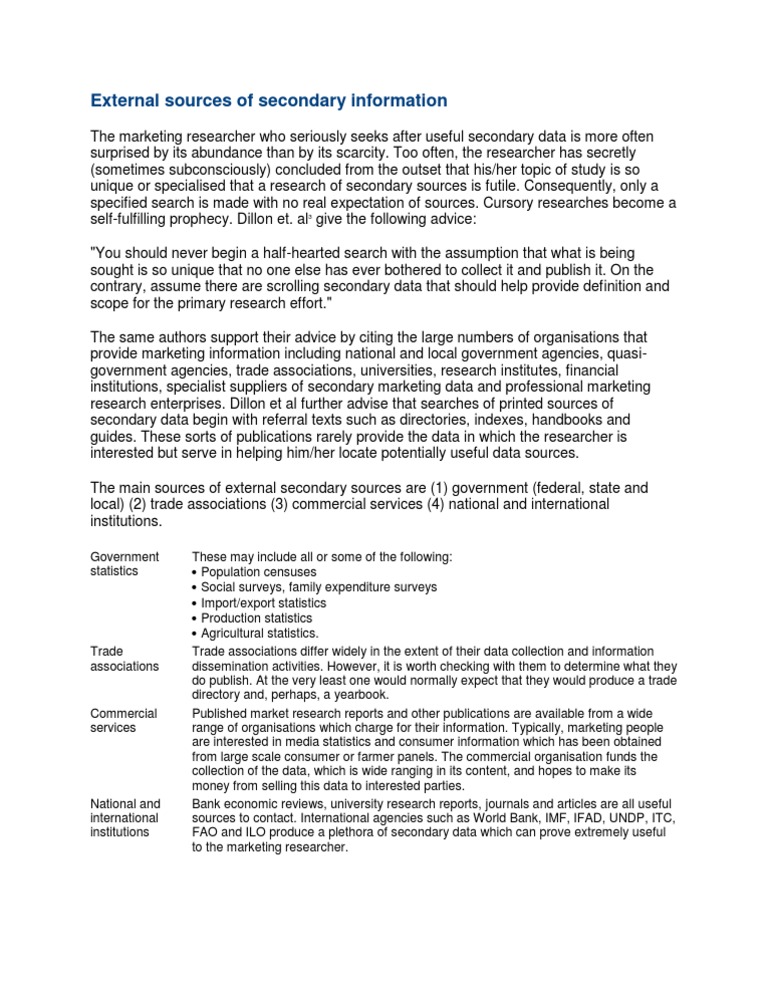 External Secondary Data Sources | PDF | Marketing | Statistics