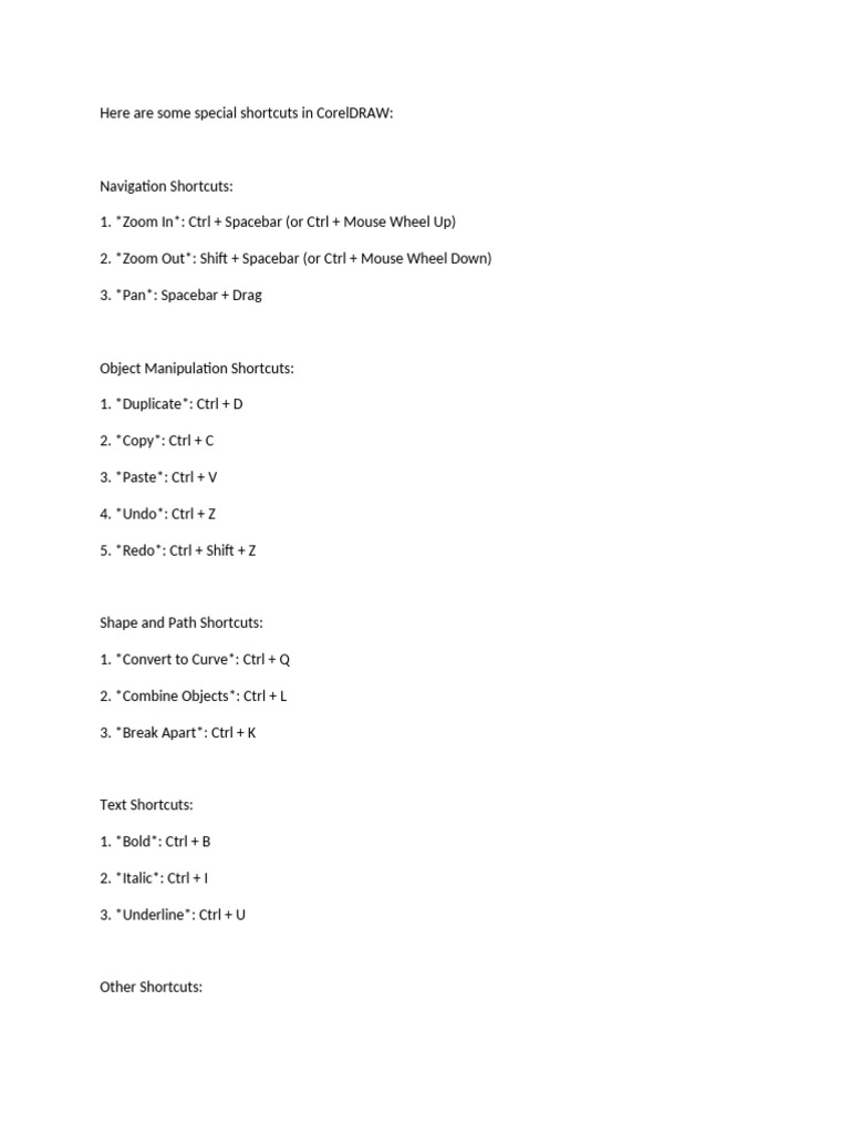 Special Short Cut It Corel Draw | PDF