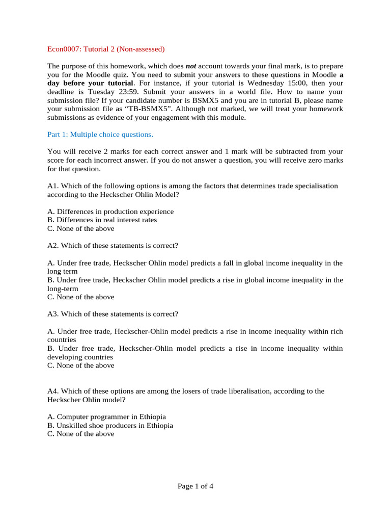 Econ0007-Tutorial 2-Questions-2024 | PDF | Economies | International Trade