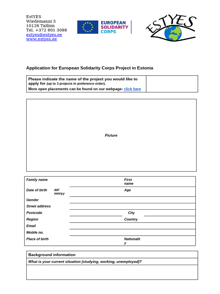 Application for ESC Project in Estonia | PDF