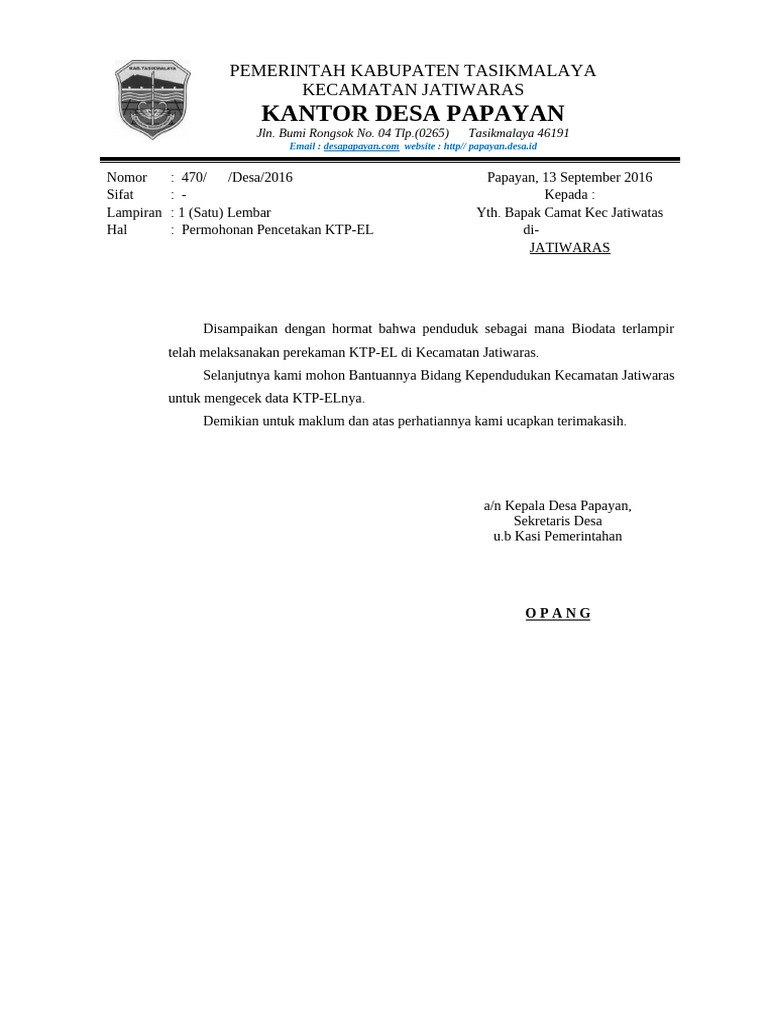 Surat Permohonan Penerbitan KTP-El | PDF