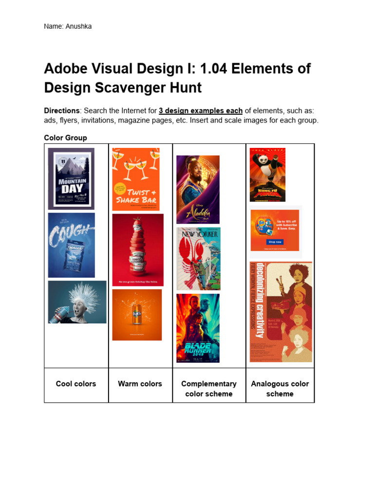 Elements of Design Scavenger Hunt | PDF