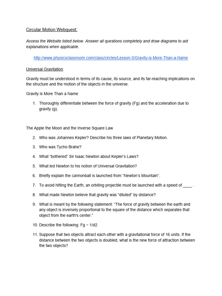 l6 Circular Motion Webquest | PDF | Gravity | Force