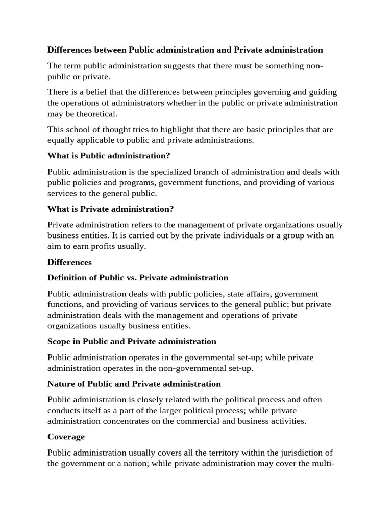 Differences Between Public Administration and Private Administration | PDF | Taxes | Economies