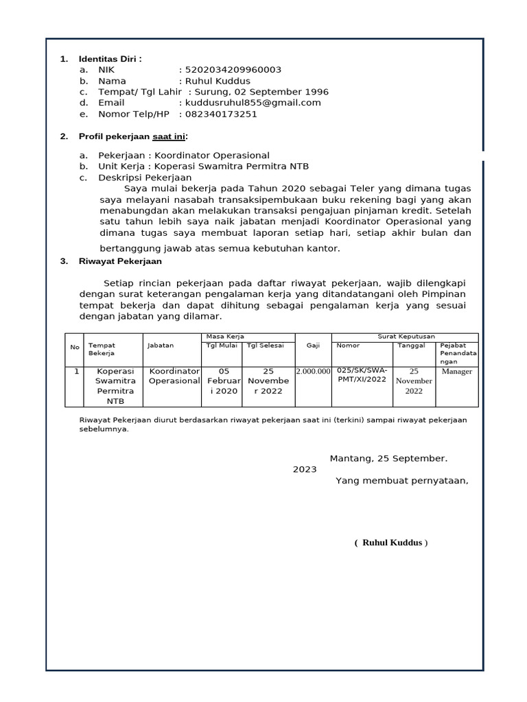 Bukti Pengalaman Kerja Ruhul | PDF