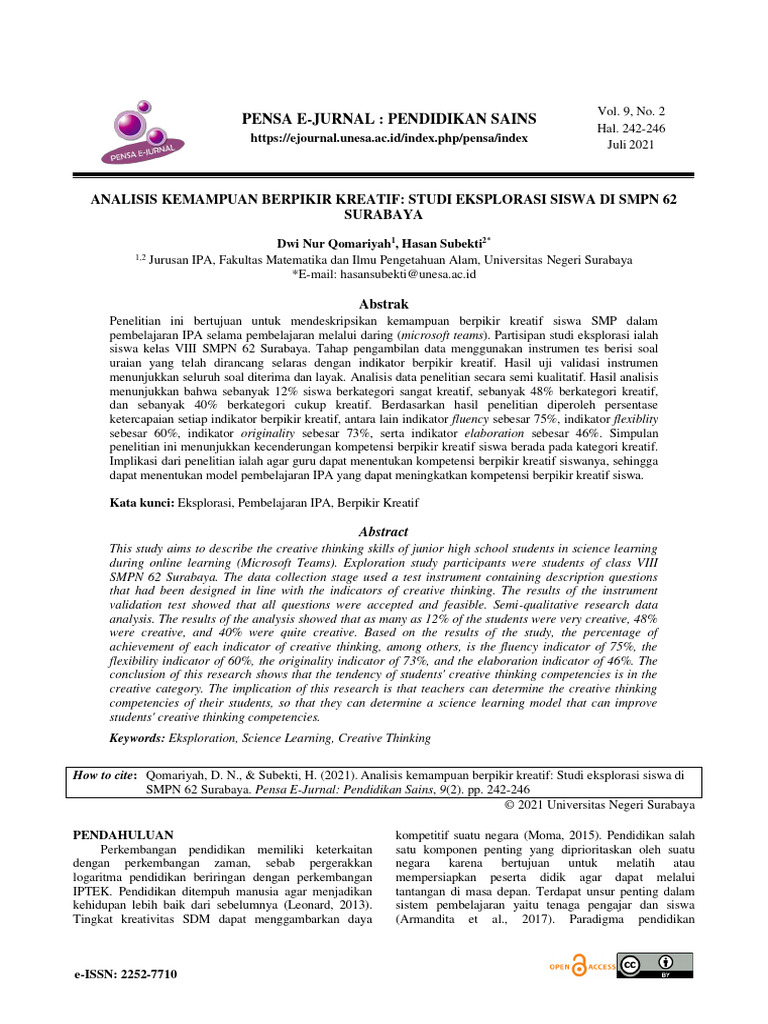 Analisis Kemampuan Berpikir Kreatif | PDF