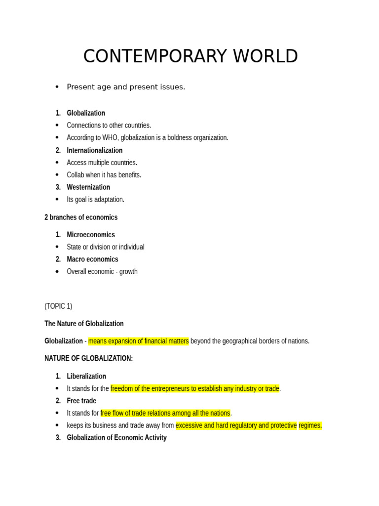 Contemporary World Reviewer 3 | PDF | Globalization | Economic ...