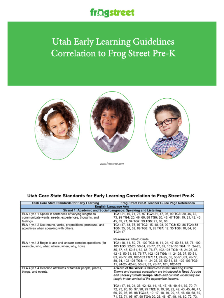 Utah Core State Standards For Early Learning Correlation To Frog Street ...
