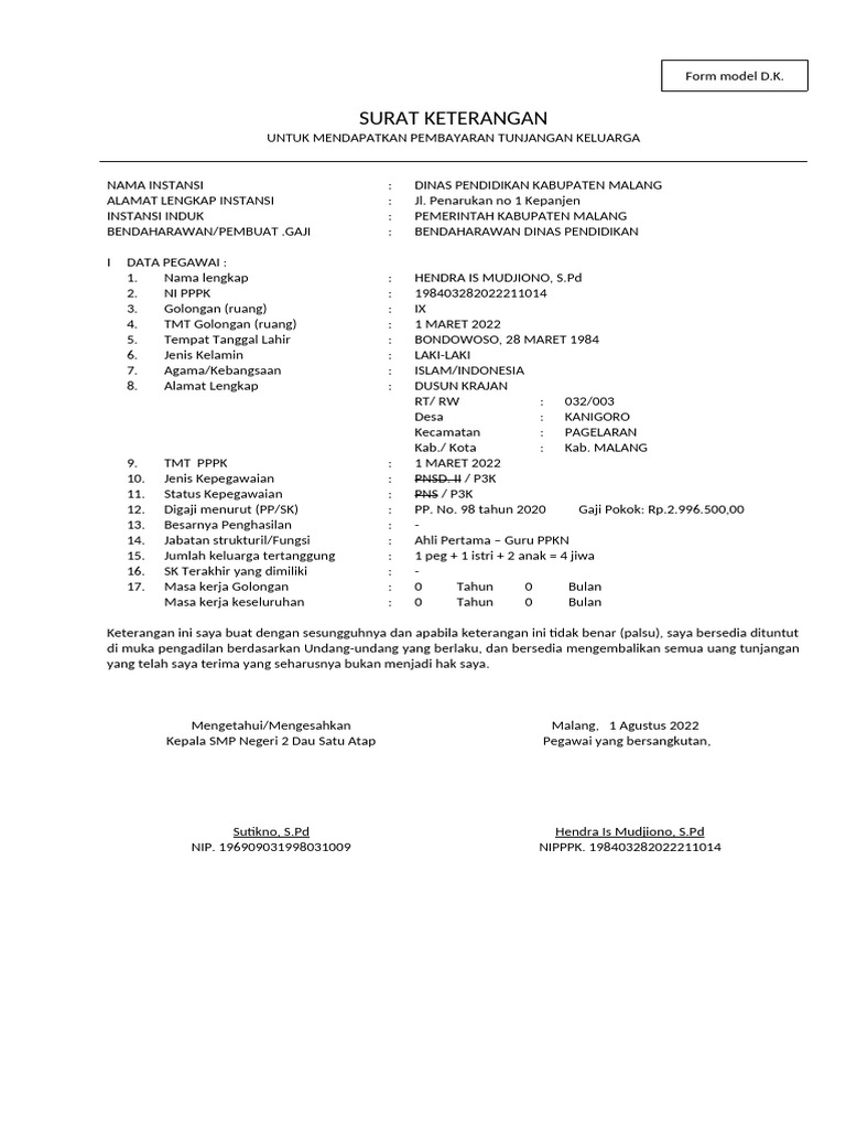 Form Model C, DK, PERMOHONAN - HENDRA | PDF