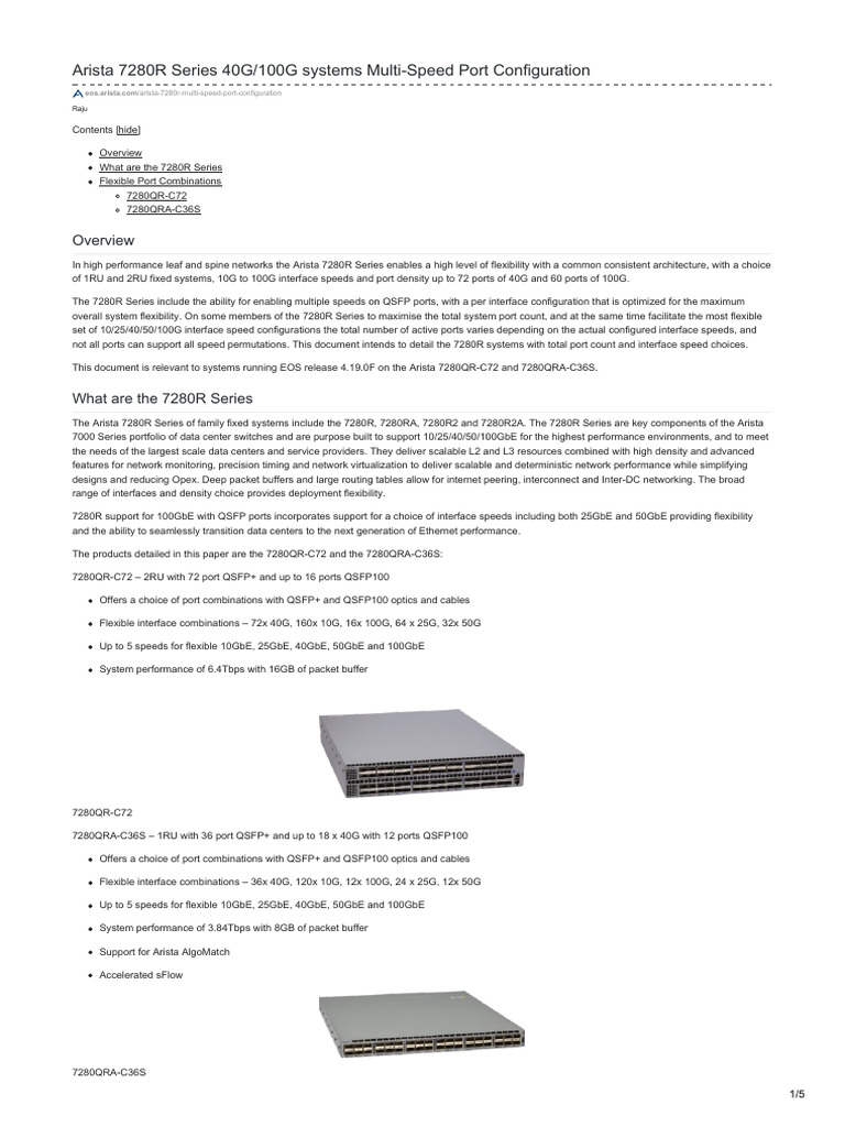 Arista 7280R Series 40G100G Systems Multi-Speed Port Configuration ...