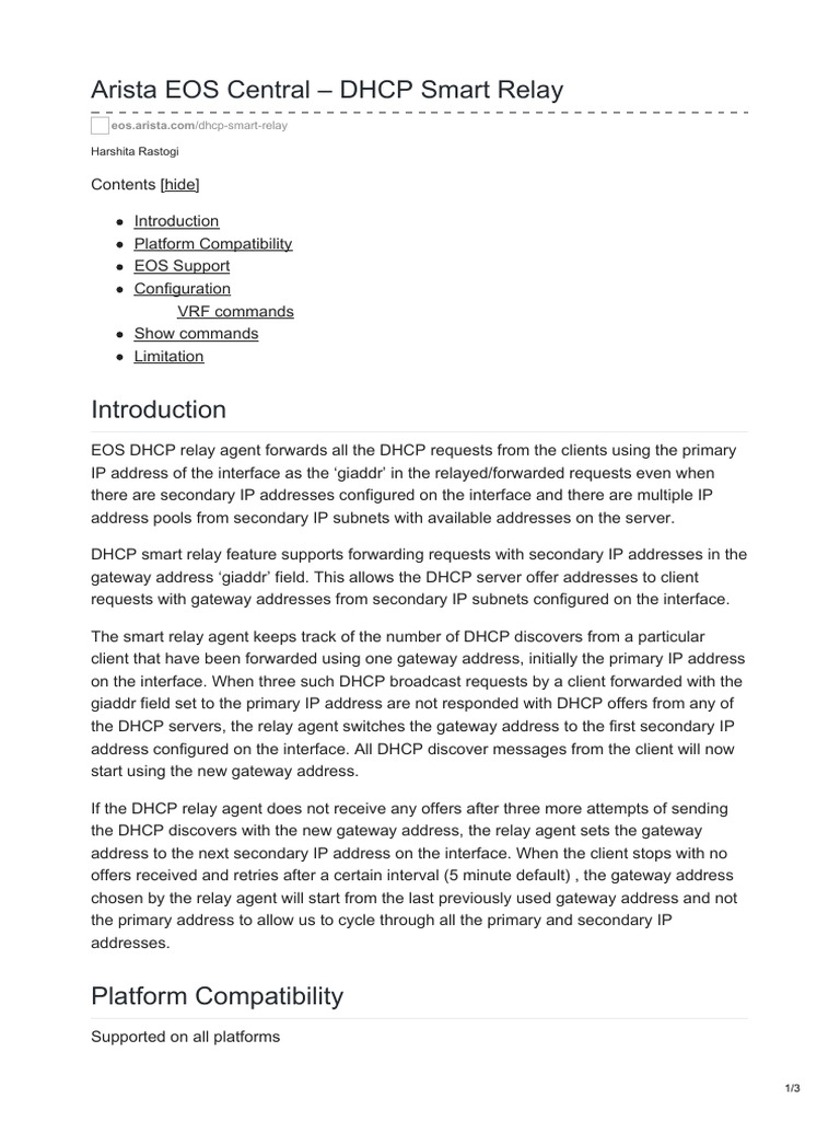 Arista EOS Central DHCP Smart Relay | PDF | Ip Address | Internet Standards