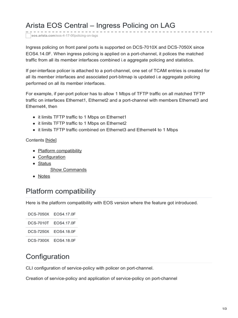 Arista EOS Central Ingress Policing On LAG | PDF | Network Protocols | Computer Hardware