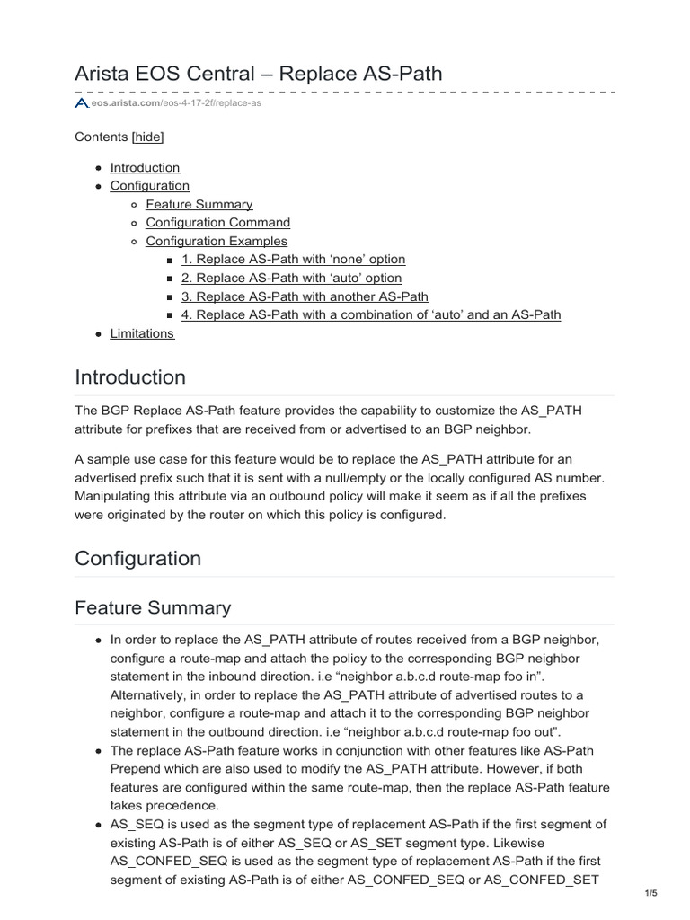 Arista EOS Central Replace AS-Path | PDF | Computer Networking | Computing
