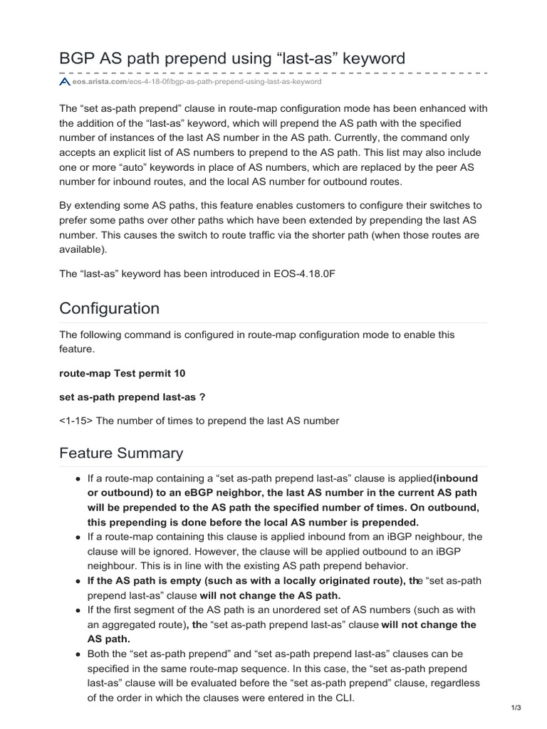 BGP AS Path Prepend Using Last-As Keyword | PDF | Routing | Network ...