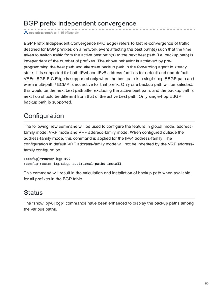 BGP Prefix Independent Convergence | PDF | Ip Address | Internet Standards