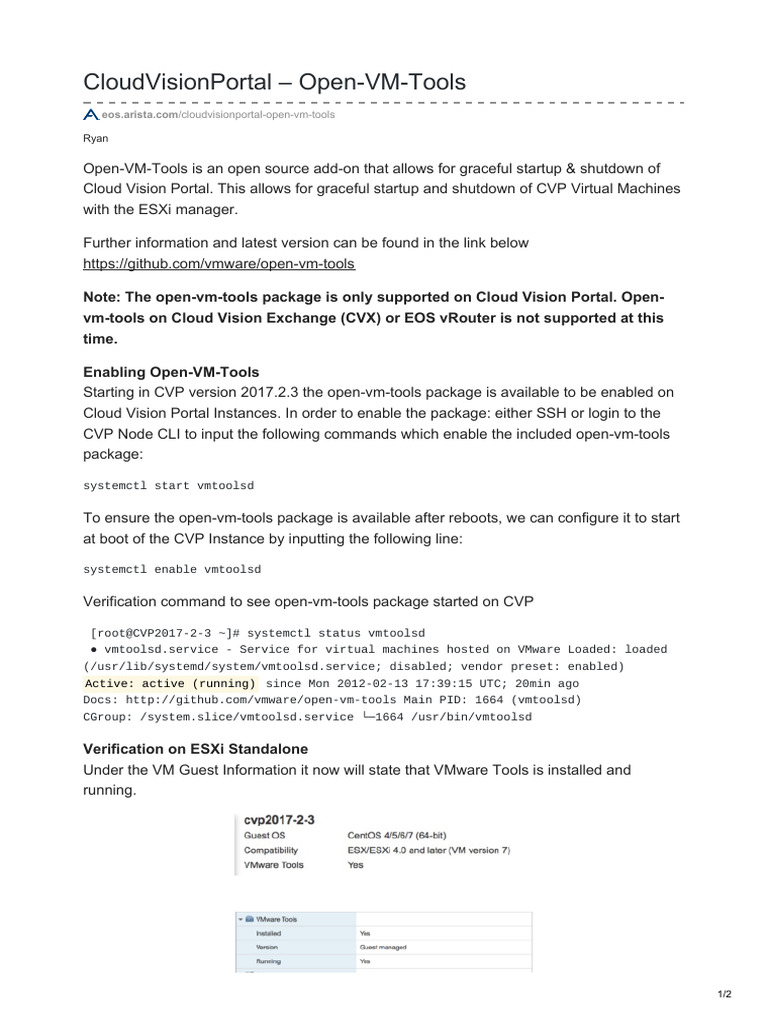 CloudVisionPortal Open-VM-Tools | PDF