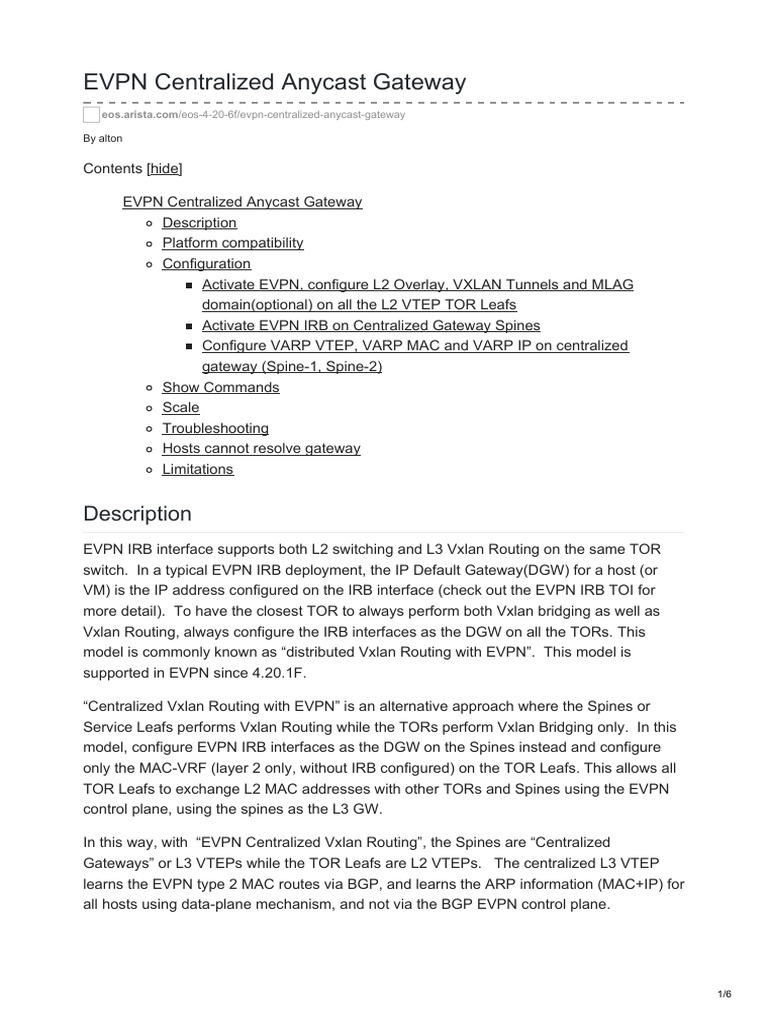 EVPN Centralized Anycast Gateway | PDF | Internet Protocols | Communications Protocols