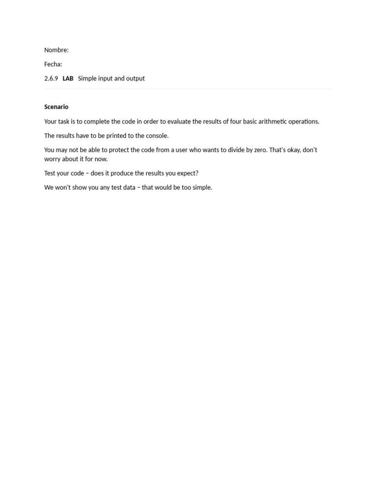 Basic Arithmetic Operations Lab | PDF