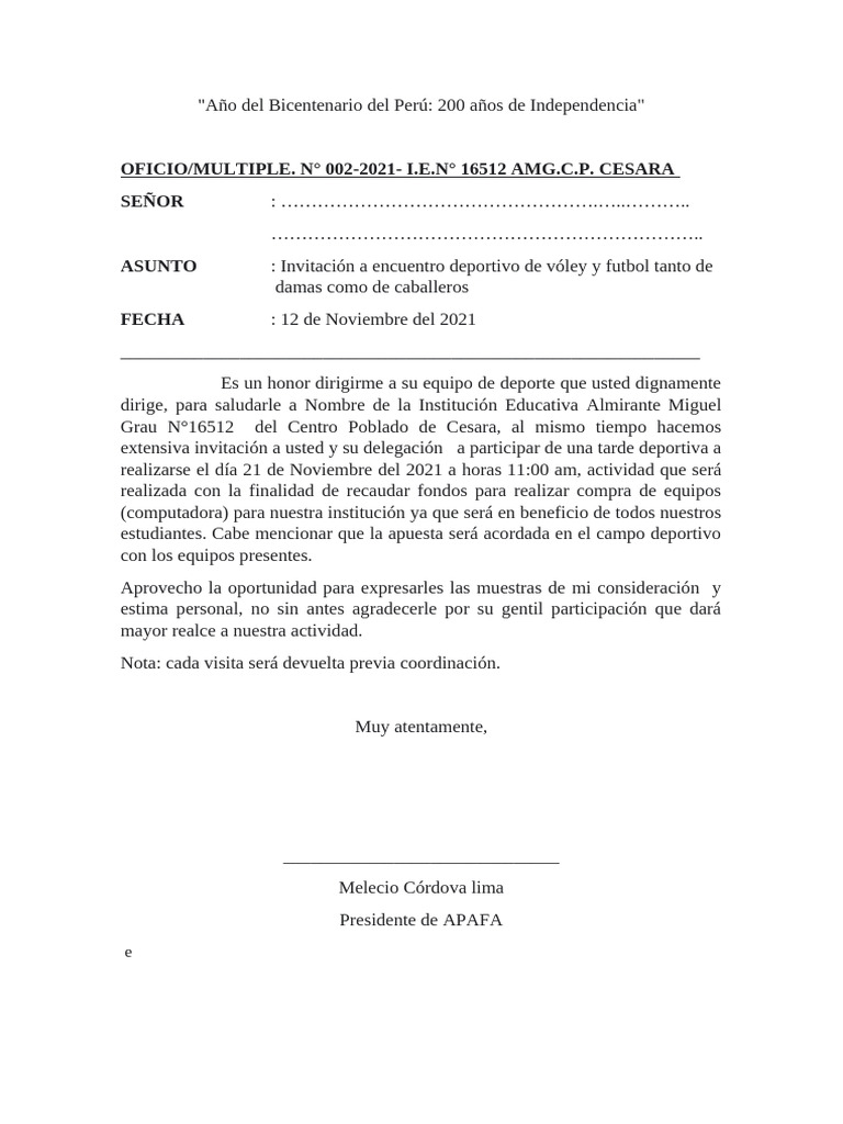 Oficio Apafa para Actividad | PDF