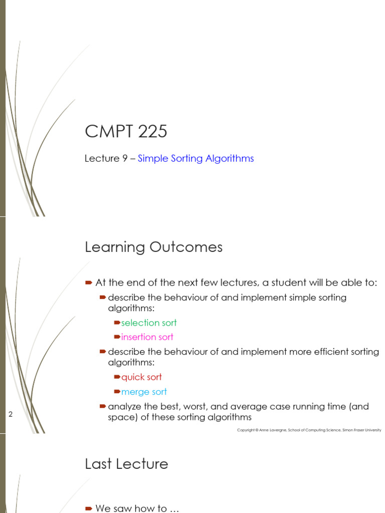 Lecture 9 Simple Sorting Algorithms | PDF | Computer Science | Algorithms And Data Structures