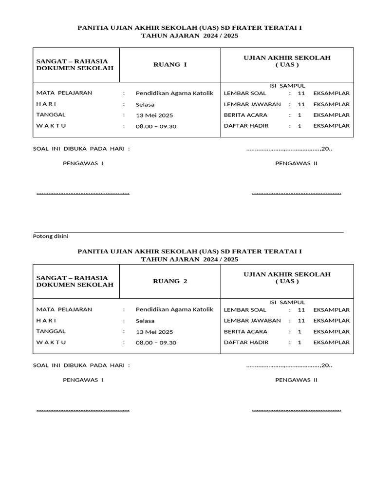 Sampul Soal Ujian Sekolah 2025 | PDF
