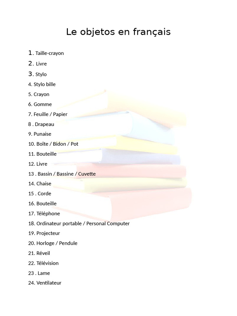 Liste d'objets en français | PDF