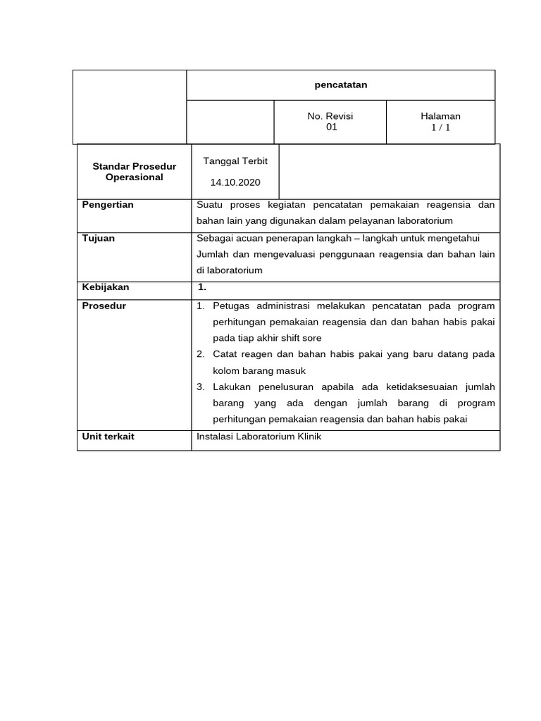 Perhitungan Pemakaian Reagensia Dan Bahan Lain Di Laboratorium | PDF