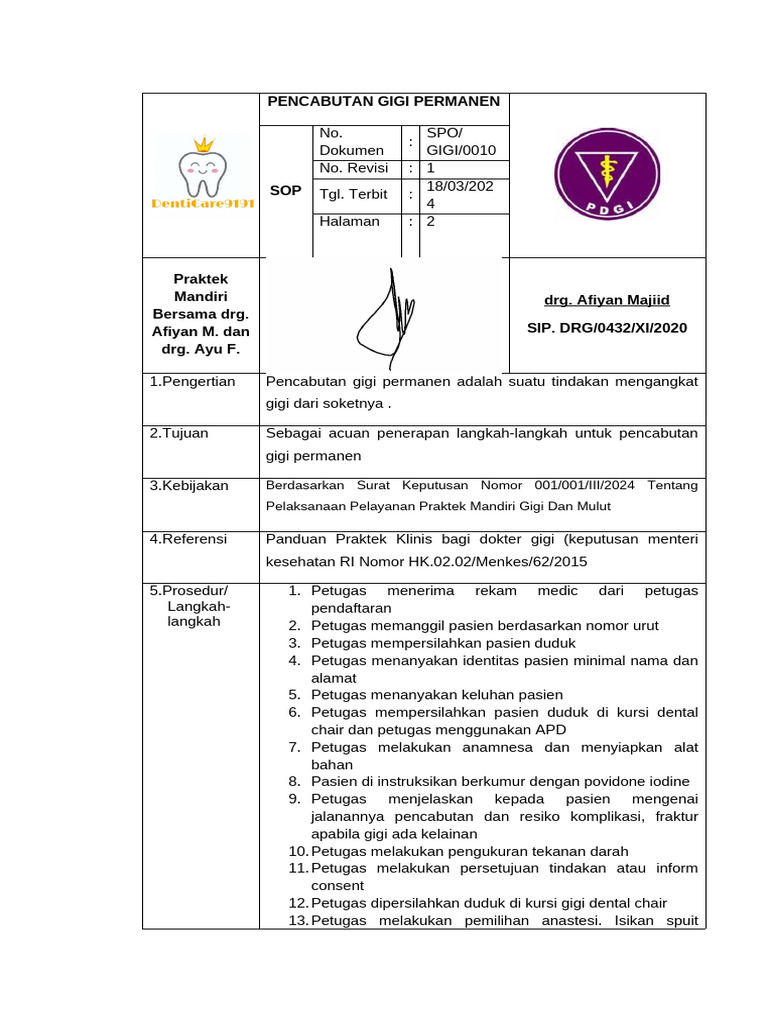 10 Sop Pencabutan Gigi Permanen Ok | PDF