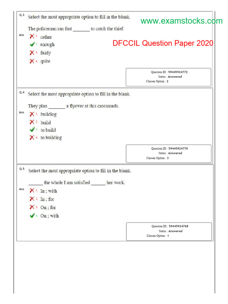 DFCCIL Question Paper 2020 | PDF