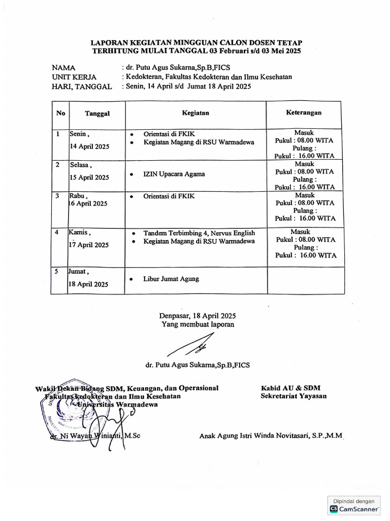 Laporan Kegiatan Calon Dosen | PDF