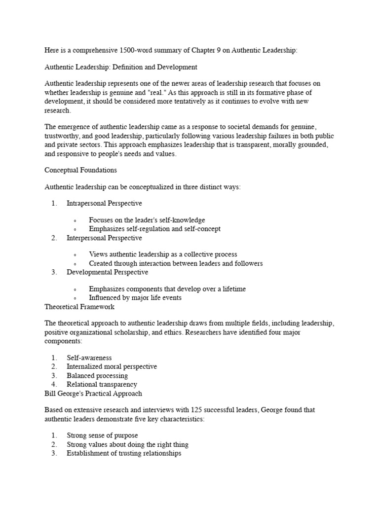 Ch 9 Authentic Leadership | PDF | Leadership | Psychology