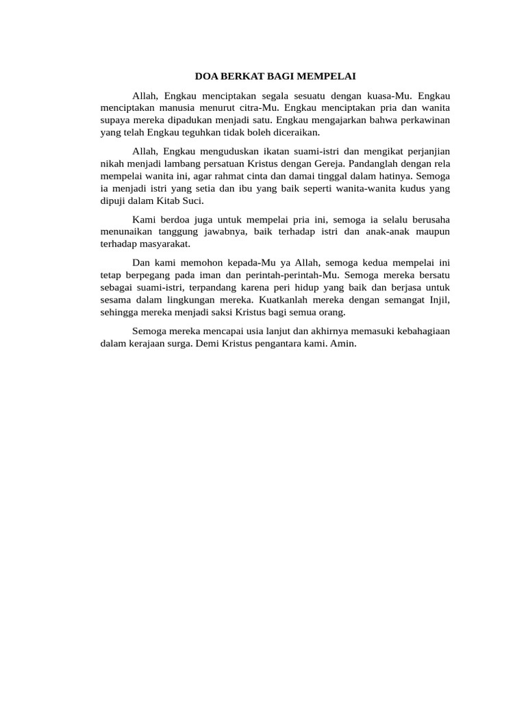 Doa Berkat untuk Mempelai Katolik | PDF