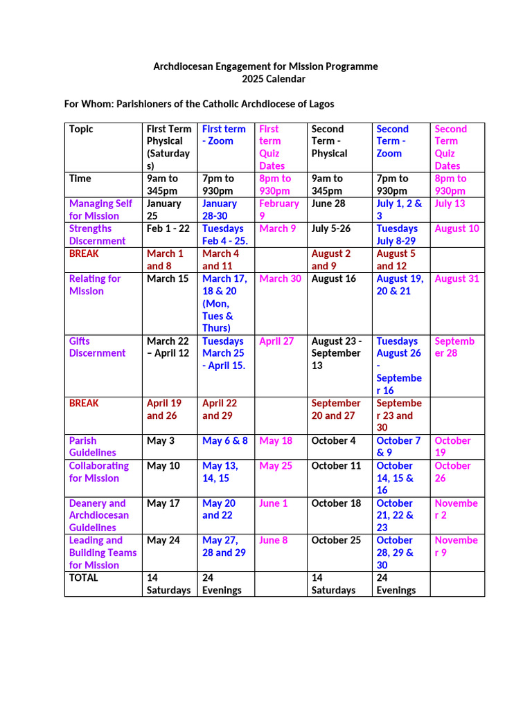 2025 Mission Programme Calendar | PDF | Quiz Games
