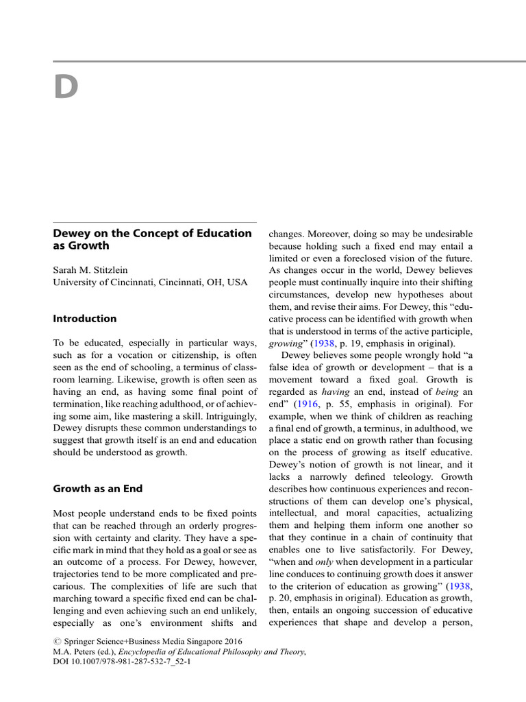 Stitzlein (2016) Dewey On The Concept of Education As Growth | PDF ...