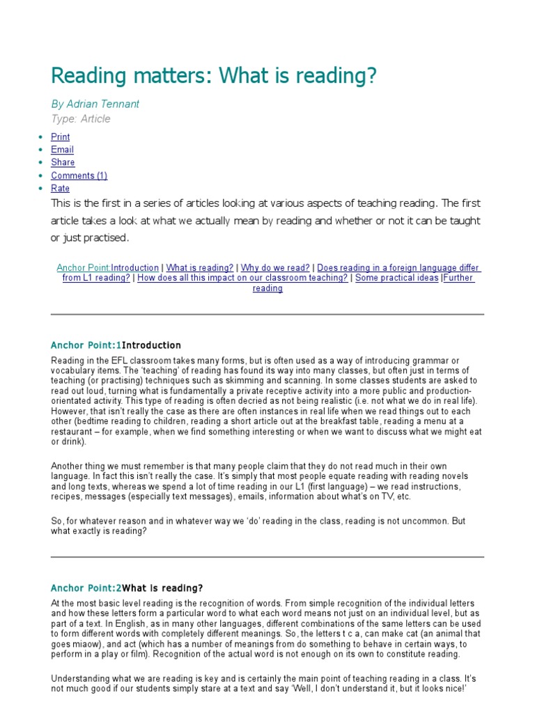 Reading Matters | PDF | Reading (Process) | Reading Comprehension