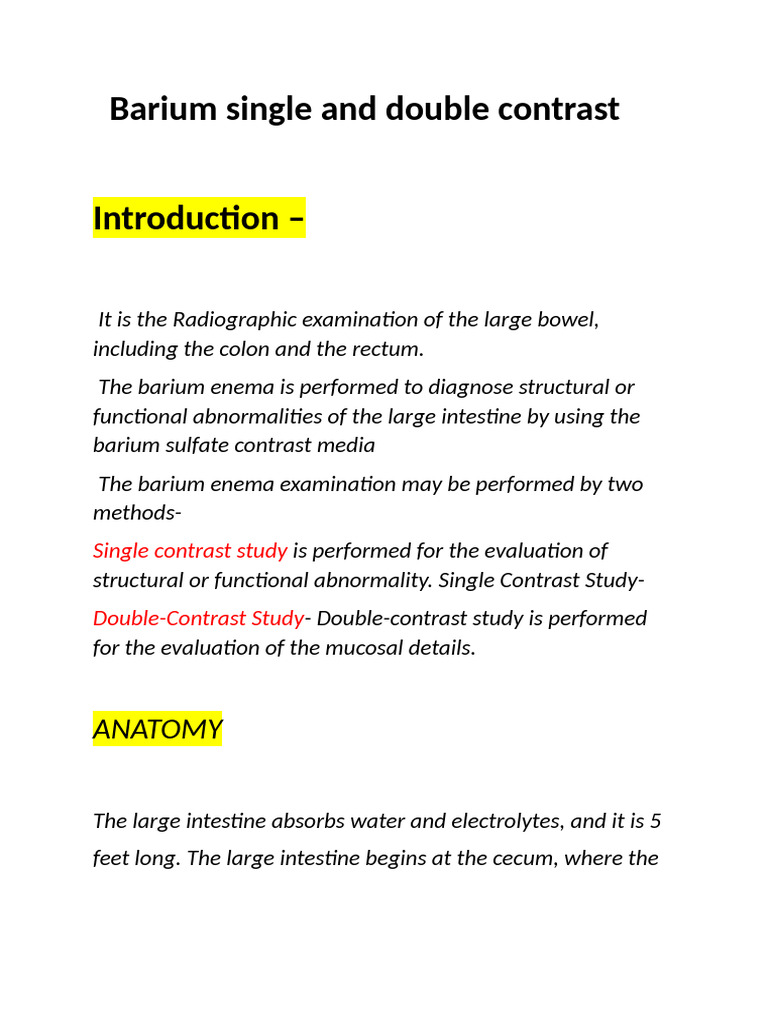 Barium Single & Double Contrast | PDF | Large Intestine | Medical ...