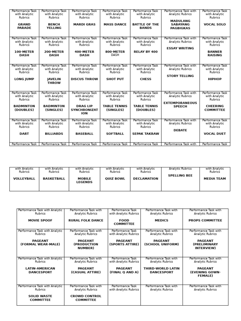 Performance Task With Analytic Rubrics | PDF | Games Of Physical Skill | Sports