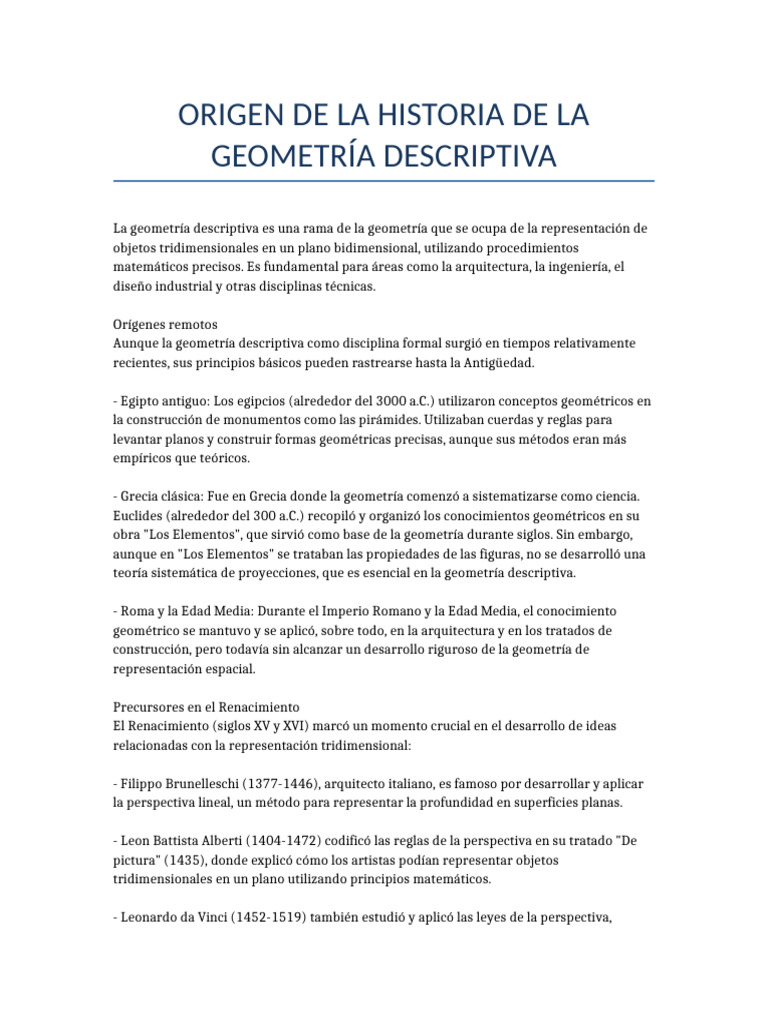 Origen Historia Geometría Descriptiva | PDF | Geometría | Perspectiva ...