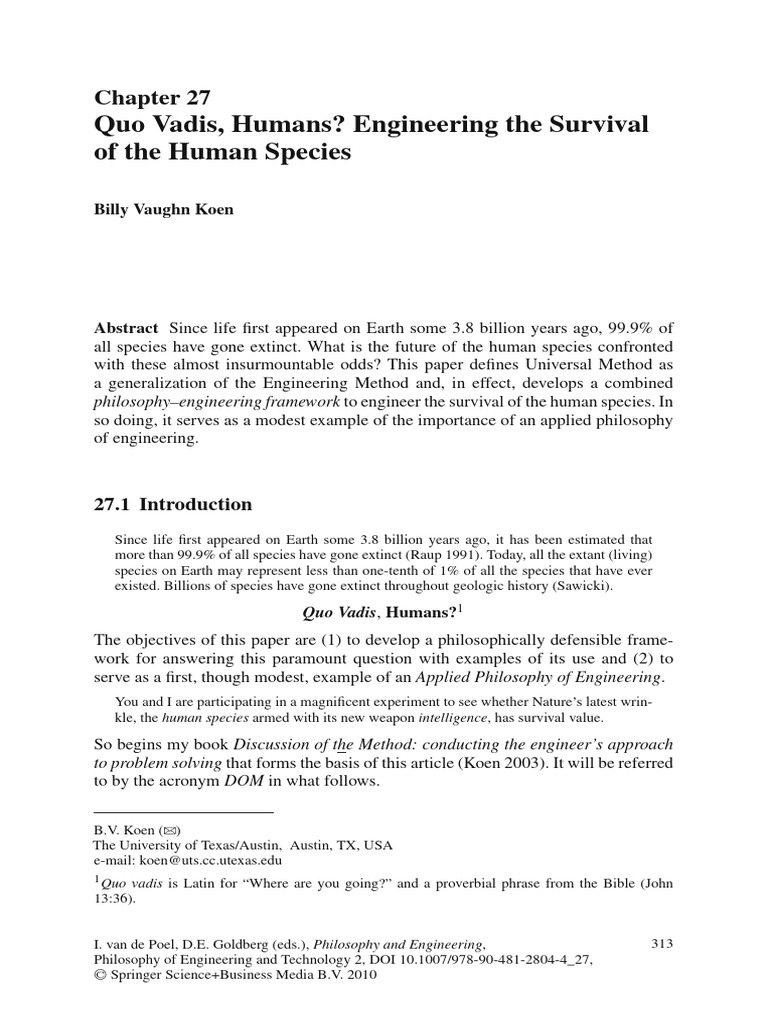 Quo Vadis, Humans Engineering The Survival of The H Species, Eng Method - Koen | PDF ...