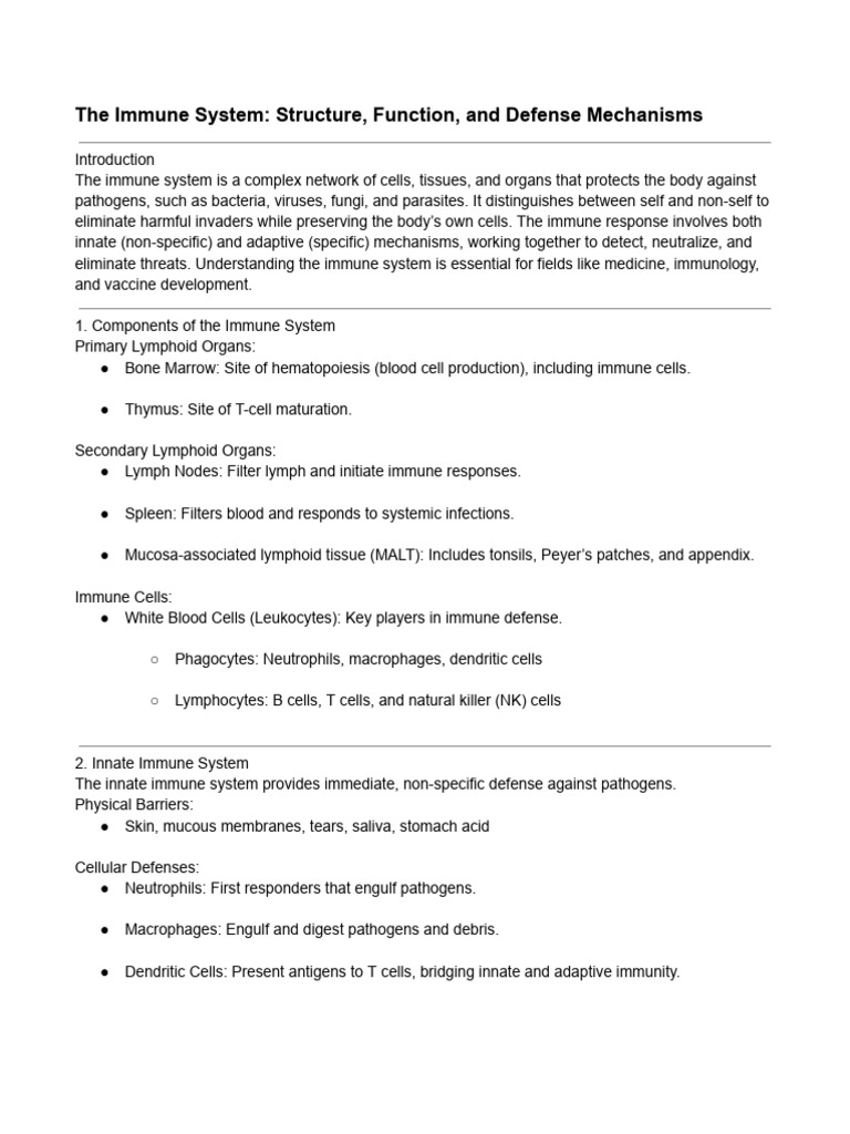 The Immune System_ Structure, Function, and Defense Mechanisms | PDF | Immune System | Adaptive ...
