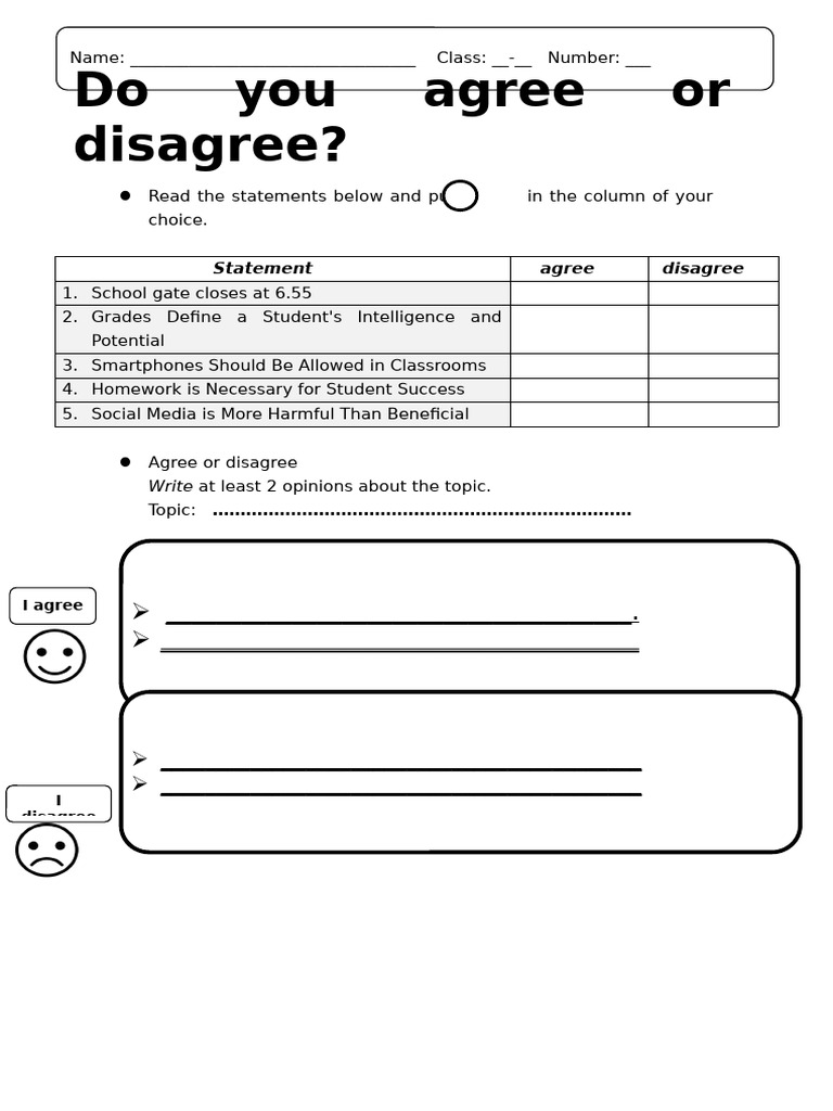 Agree Disagree Debate Debating Argumentation Worksheet Templates ...