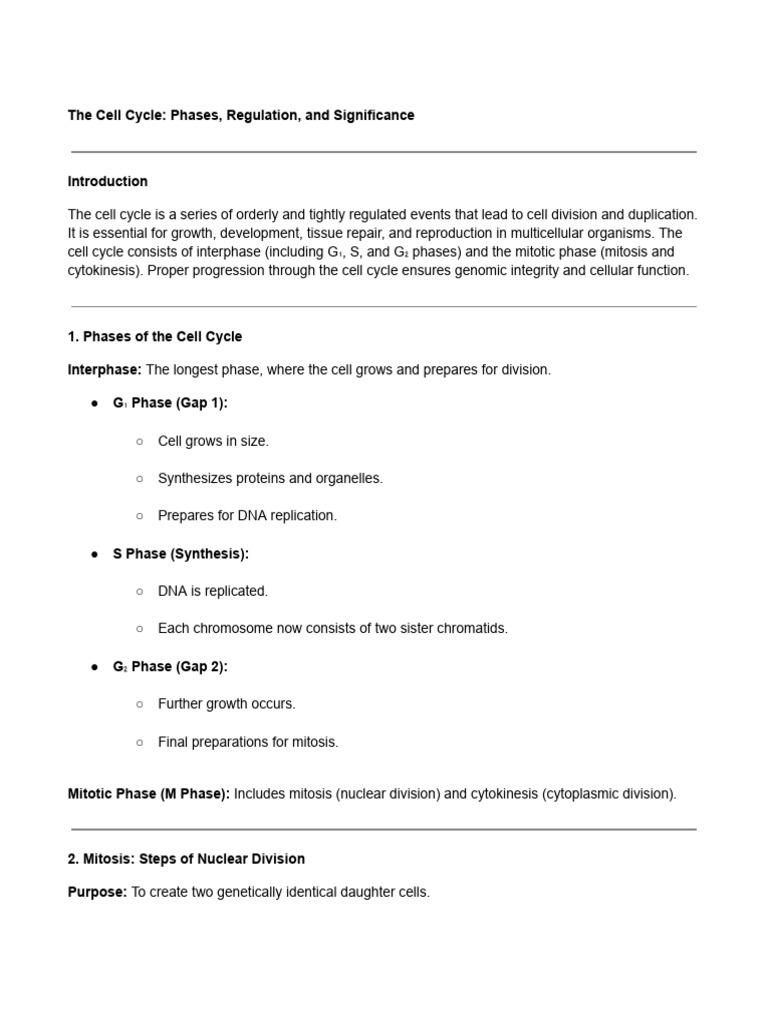 The Cell Cycle_ Phases, Regulation, and Significance | PDF | Mitosis | Cell Cycle