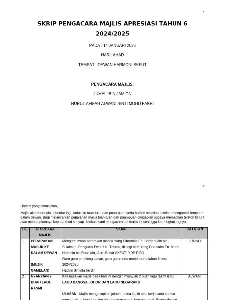 Skrip Pengacara Graduasi 2025 | PDF