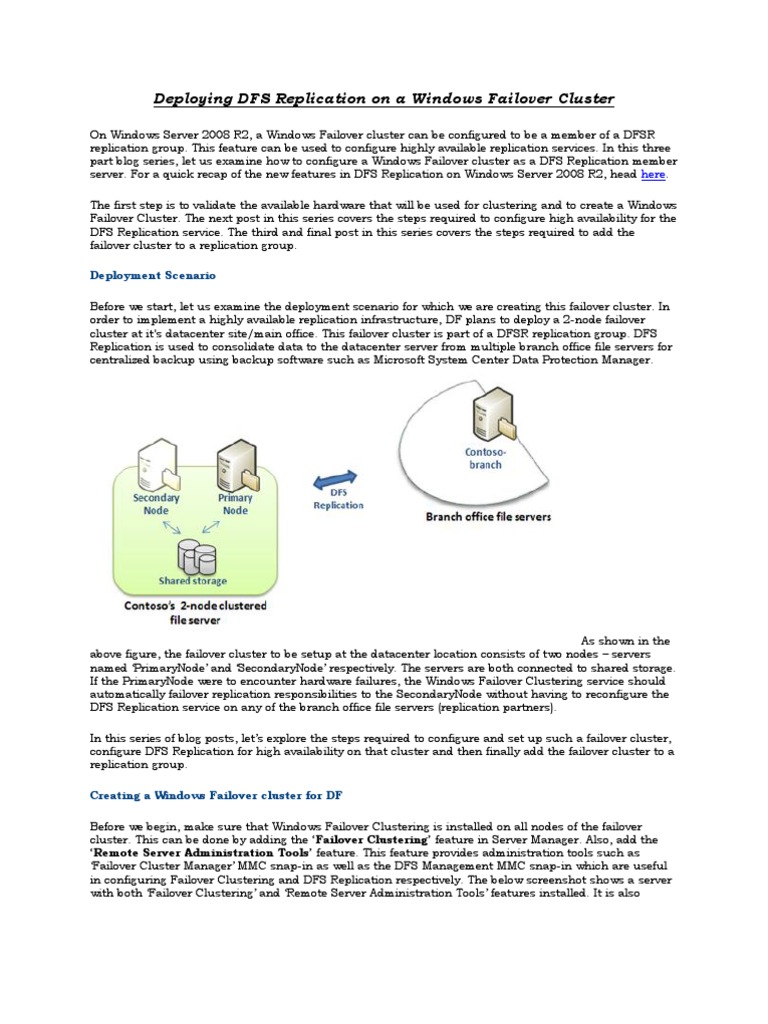 Deploying Dfs Replication On A Windows Failover Cluster Pdf Windows Server 2008 Computer